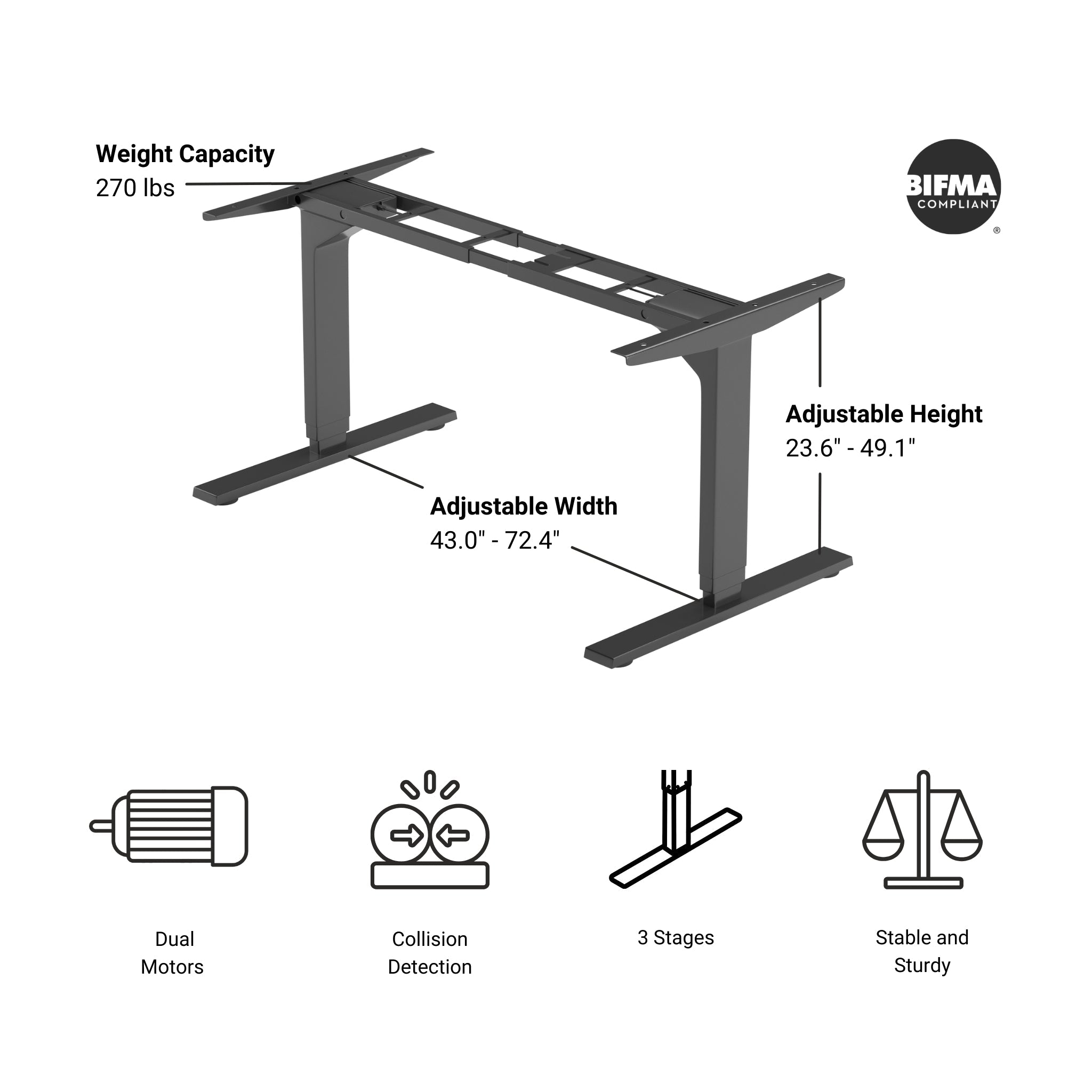 Solo Ryzer Frame - Black Adjustable Table Frame Legs – Progressive Desk